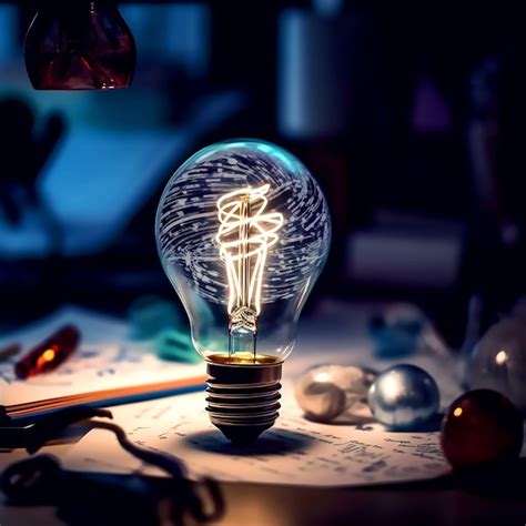 Premium Ai Image A Creative Glowing Light Bulb On A Learning Desk