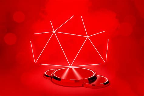 빨간색 배경에 빨간색 제품 연단을 렌더링하는 사실적인 3d 제품 데모를 위한 빨간색 제품 단계 프리젠테이션 광고 배너 포스터의 배경 0명에 대한 스톡 사진 및 기타 이미지