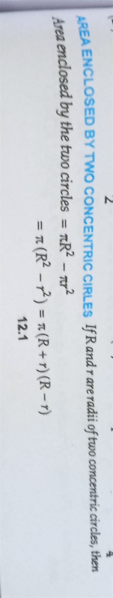 AREA ENCLOSED BY TWO CONCENTRIC CIRLES If R And R Are Radii Of Two Concen