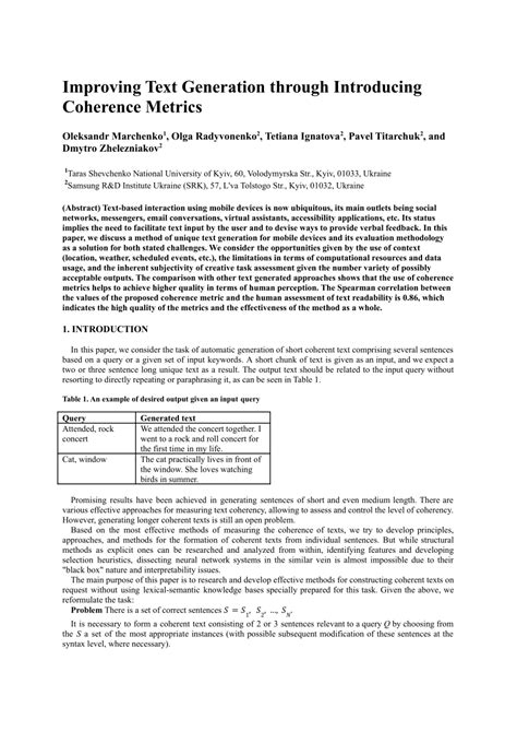 Pdf Improving Text Generation Through Introducing Coherence Metrics