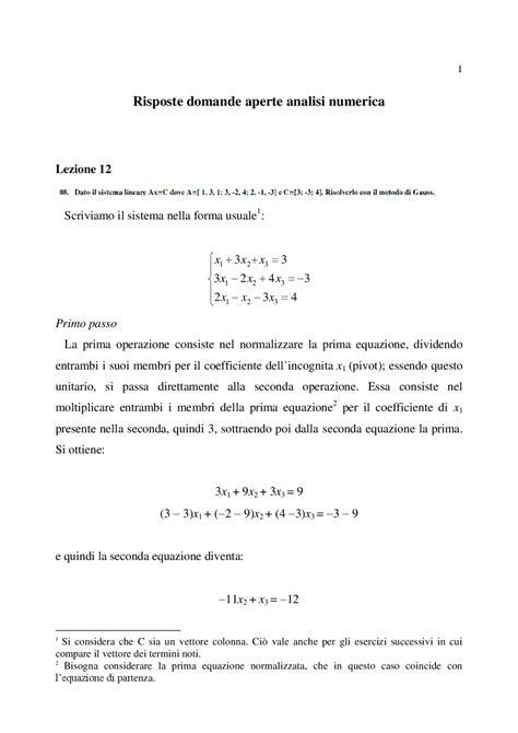 Rispostedomandeaperteanalisinumericapdf Schemi E Mappe