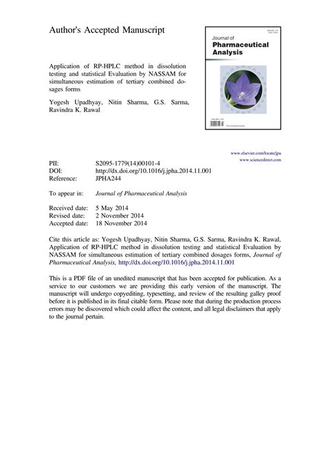 Solution Application Of Rp Hplc Method In Dissolution Testing And