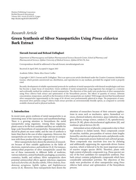 Pdf Green Synthesis Of Silver Nanoparticles Using Pinus Eldarica Bark