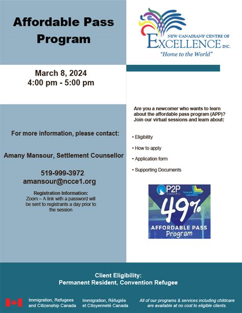 Affordable Pass Program New Canadians Centre Of Excellence Inc