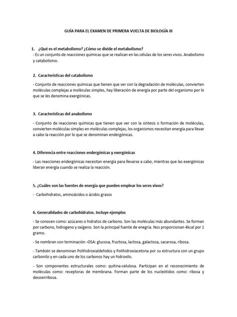 Guía Para El Examen De Primera Vuelta De Biología Iii Pdf Dieta Y
