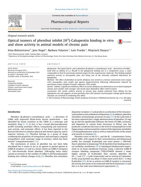 Pdf Optical Isomers Of Phenibut Inhibit [h3] Gabapentin Binding In