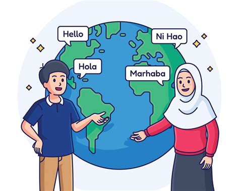 cartoon man and woman speaking different languages illustration