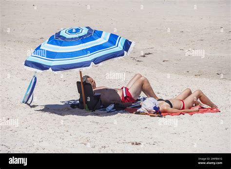 Adelaide Sa Australia 30 January 2024 Beachgoers Sunbathing On A Hot