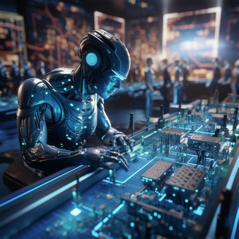 premium ai image futuristic robot working on a computer in a