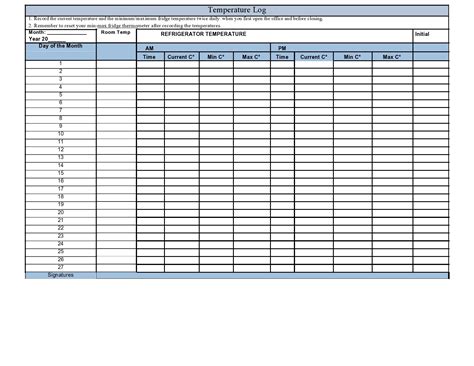 Printable Temperature And Humidity Log Template Prntbl