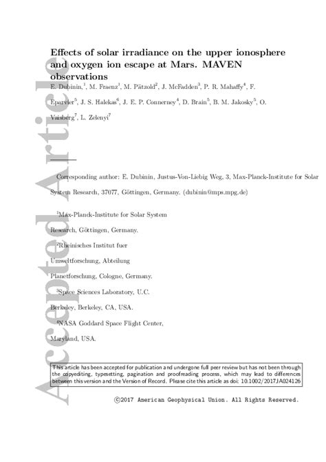 Pdf Effects Of Solar Irradiance On The Upper Ionosphere And Oxygen