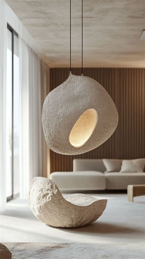 Minimalist Serene Minimalist Interior With Organic Pendant Light And