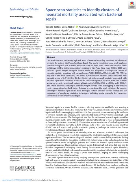 Pdf Space Scan Statistics To Identify Clusters Of Neonatal Mortality Associated With Bacterial