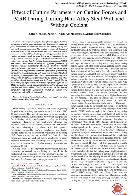 Pdf Effect Of Cutting Parameters On Cutting Forces And Mrr During Turning Hard Alloy Steel