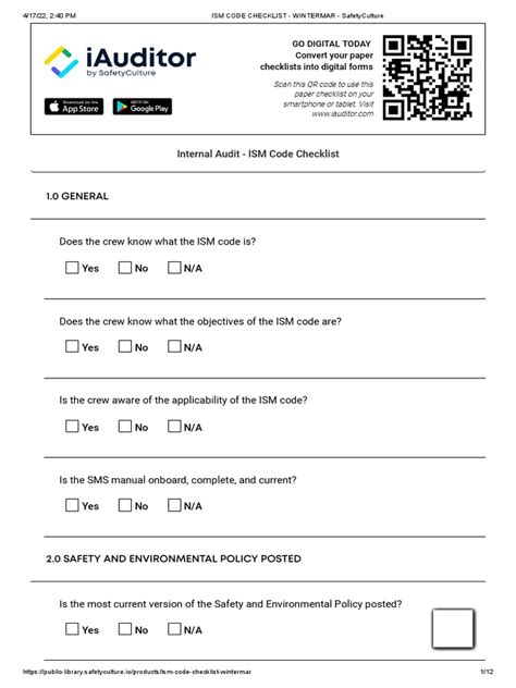 Ism Code Checklist Wintermar Safetyculture Pdf