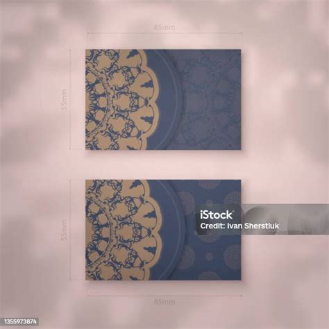 Template Kartu Nama Berwarna Biru Dengan Pola Coklat India Untuk Bisnis