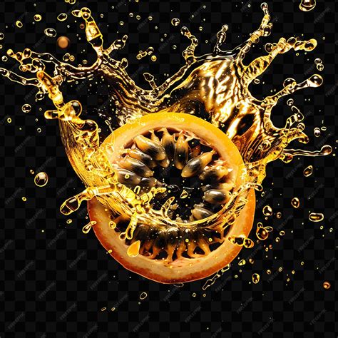 Premium Psd Passion Fruit Juice Burst With Orange Seedy Fluid A Thick
