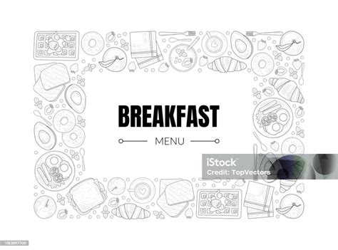 早餐功能表橫幅範本早晨食品菜肴框架復古手繪向量插圖向量圖形及更多傳統圖片 傳統 午餐 即食口糧 Istock