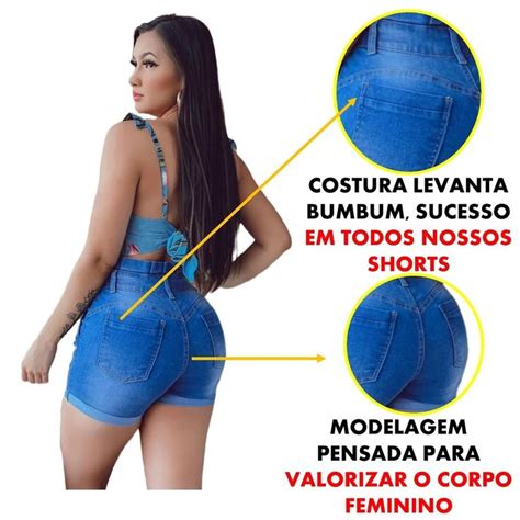 Short Bermuda Jeans Feminino Cinturex E Barra Dobrada Cintura Alta Com