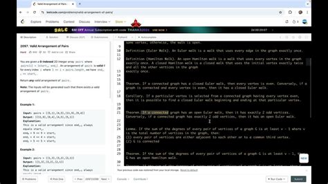 Leetcode 2097 Valid Arrangement Of Pairs Hierholzers Algorithm Youtube