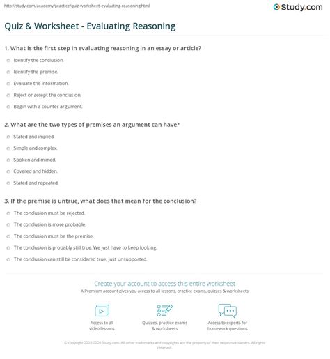 Quiz And Worksheet Evaluating Reasoning