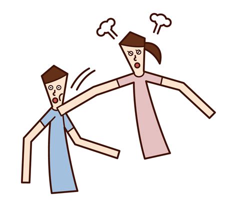 사람을 때리는 여자의 일러스트 무료 일러스트 소재집 Kukukeke