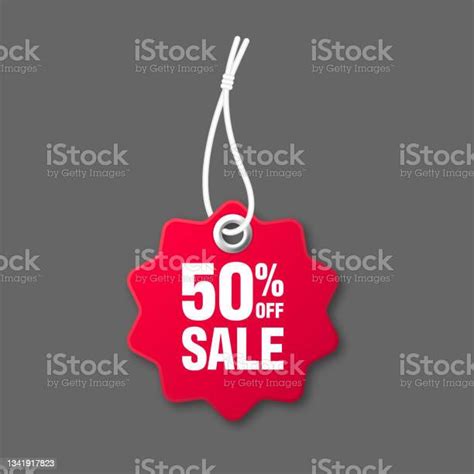 회색 배경에 흰색 문자열이있는 사실적인 빨간색 가격 태그입니다 특별 혜택 또는 쇼핑 할인 라벨 소매 종이 스티커 프로모션 판매 배지 벡터 일러스트레이션 가격에 대한 스톡