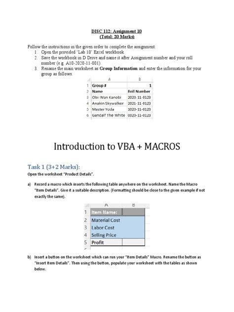 Excel And Vba Problem Set Pdf