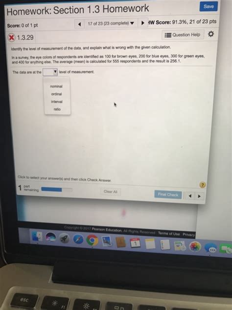 Solved Identify The Level Of Measurement Of The Data And