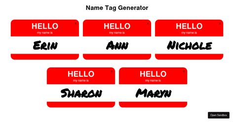 l8 build your name tag text inputs codesandbox