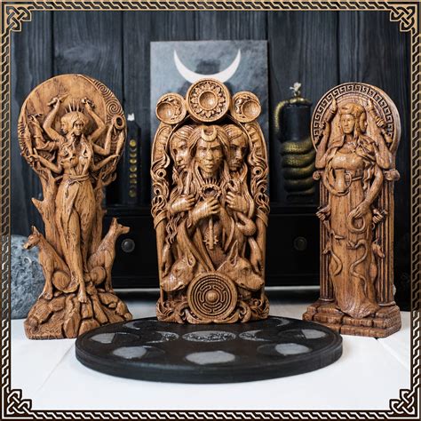Hecate Goddess Statue Wooden Hecate Figurine Blagowood