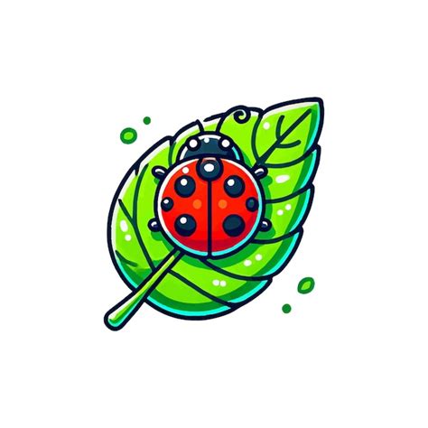 Ледибуг на листьях Миленькая природная мультфильмная иллюстрация Премиум Ai сгенерированный вектор