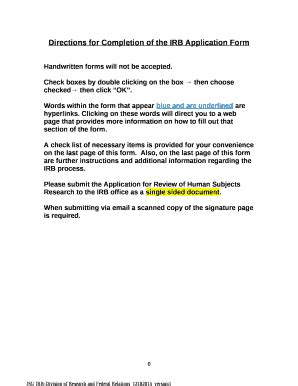 Directions For Completion Of The IRB Application Template Doc Template PdfFiller