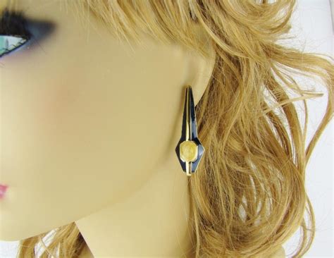Blue Enamel Dangle Earrings Statement Vintage Monet Modern Etsy