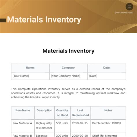 Free Materials Inventory Template To Edit Online