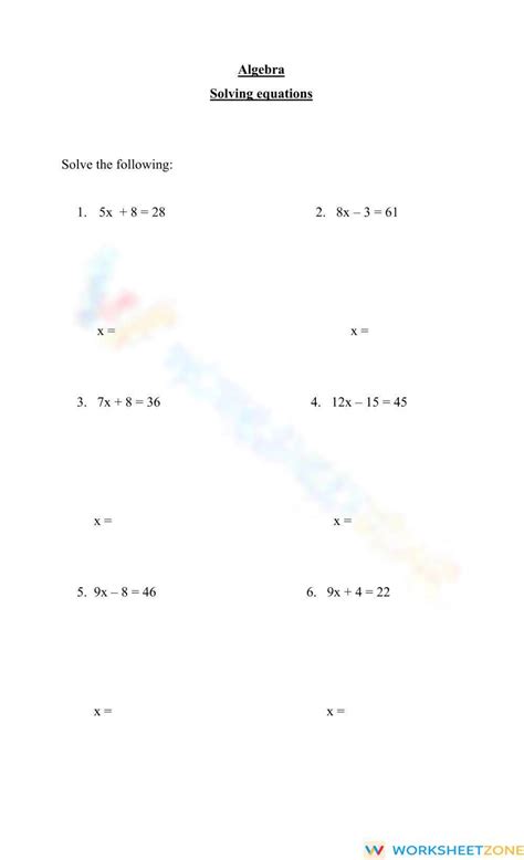 Solve Two Steps Equations Worksheet