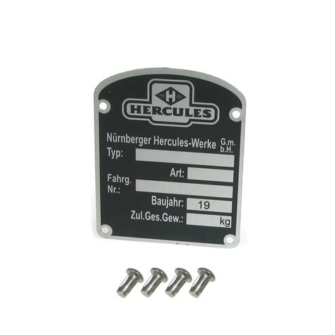 Typenschild mit Kerbnagel für Hercules MK K KX GT GX Supra Ultra Prima