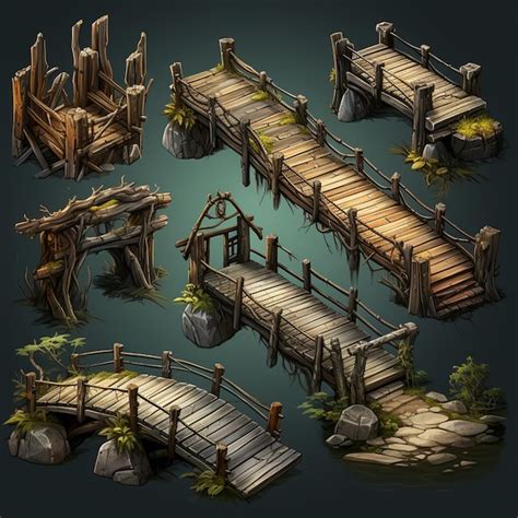premium photo wooden bridge game assets