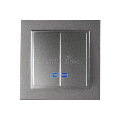 Modern Silver Light Switch With Glowing Blue LED Indicators In Minimalist Interior Stock Image