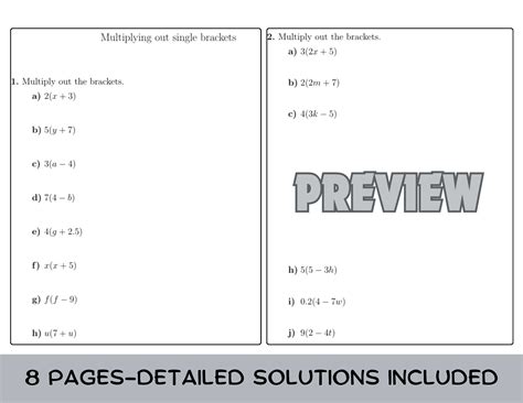 Multiplying Out Single Brackets Worksheet With Solutions Teaching Resources