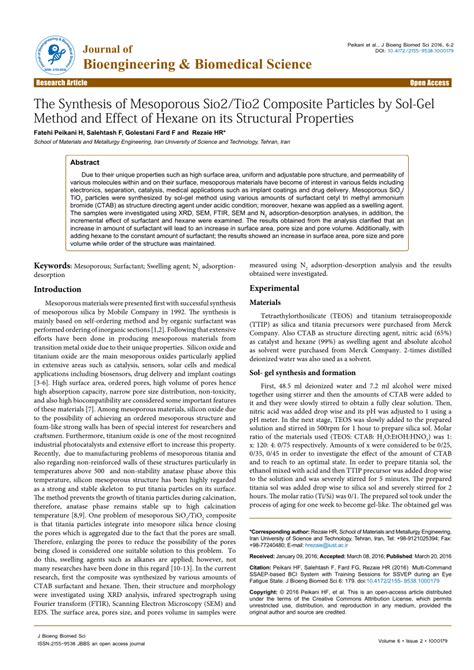 pdf the synthesis of mesoporous sio2 tio2 composite particles by sol