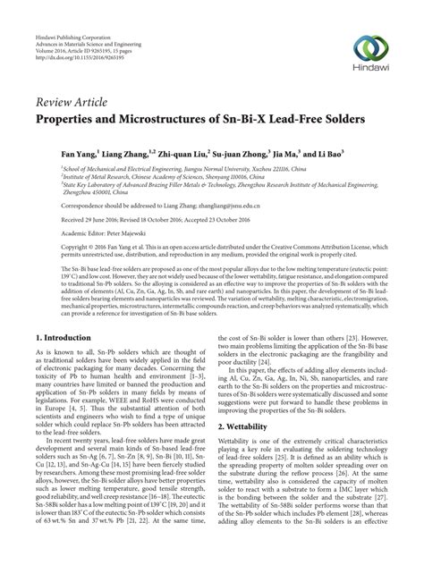 Pdf Properties And Microstructures Of Sn Bi X Lead Free Solders