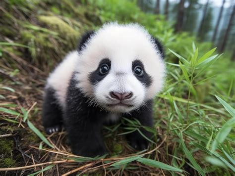 Un Oso Panda Bebé En La Hierba Foto Premium