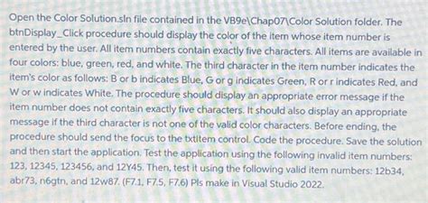 Solved Open The Color Solution SIn File Contained In The Chegg