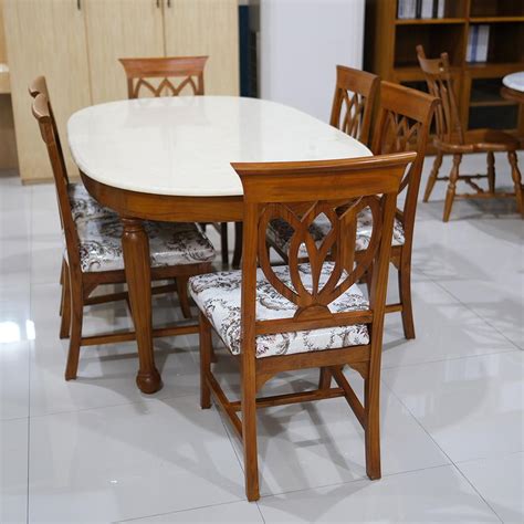 โต๊ะอาหารไม้สักสำหรับ 6 ที่นั่ง Top หิน