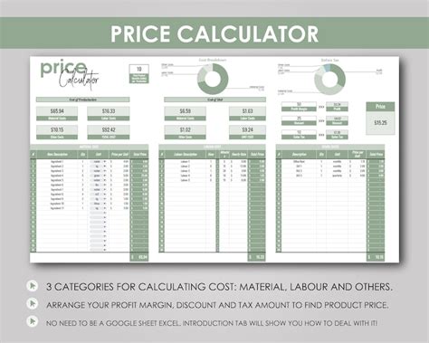 Product Pricing Spreadsheet Template Small Business Handmade