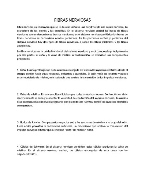 Fibras Nerviosas Estructura Y Función De Axones Y Dendritas Studocu