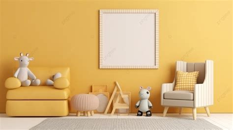 북유럽 스타일의 3d 렌더링 프레임 모형이 있는 노란색 어린이 방 인테리어 테이블 프레임 빈 포스터 벽 프레임 배경 일러스트 및 사진 무료 다운로드 Pngtree