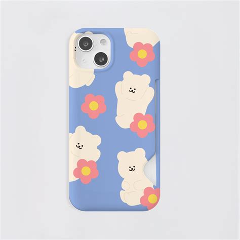 빠른배송 카드포켓 곰찌 핑크꽃 패턴 심플 아이폰케이스 지갑 카드 수납 풀커버 폰케이스 젤리 투명 실리콘 아이폰 11 12 13 14 15 미니 Xs X Se2