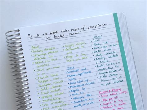130 Functional Ideas To Use Blank Notes Pages Of Your Planner Or An